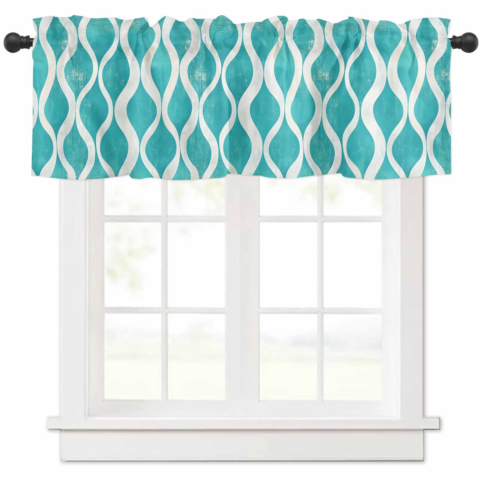 Teal Wave Valances for Windows Farmhouse Kitchen Curtains Valances Rod ...