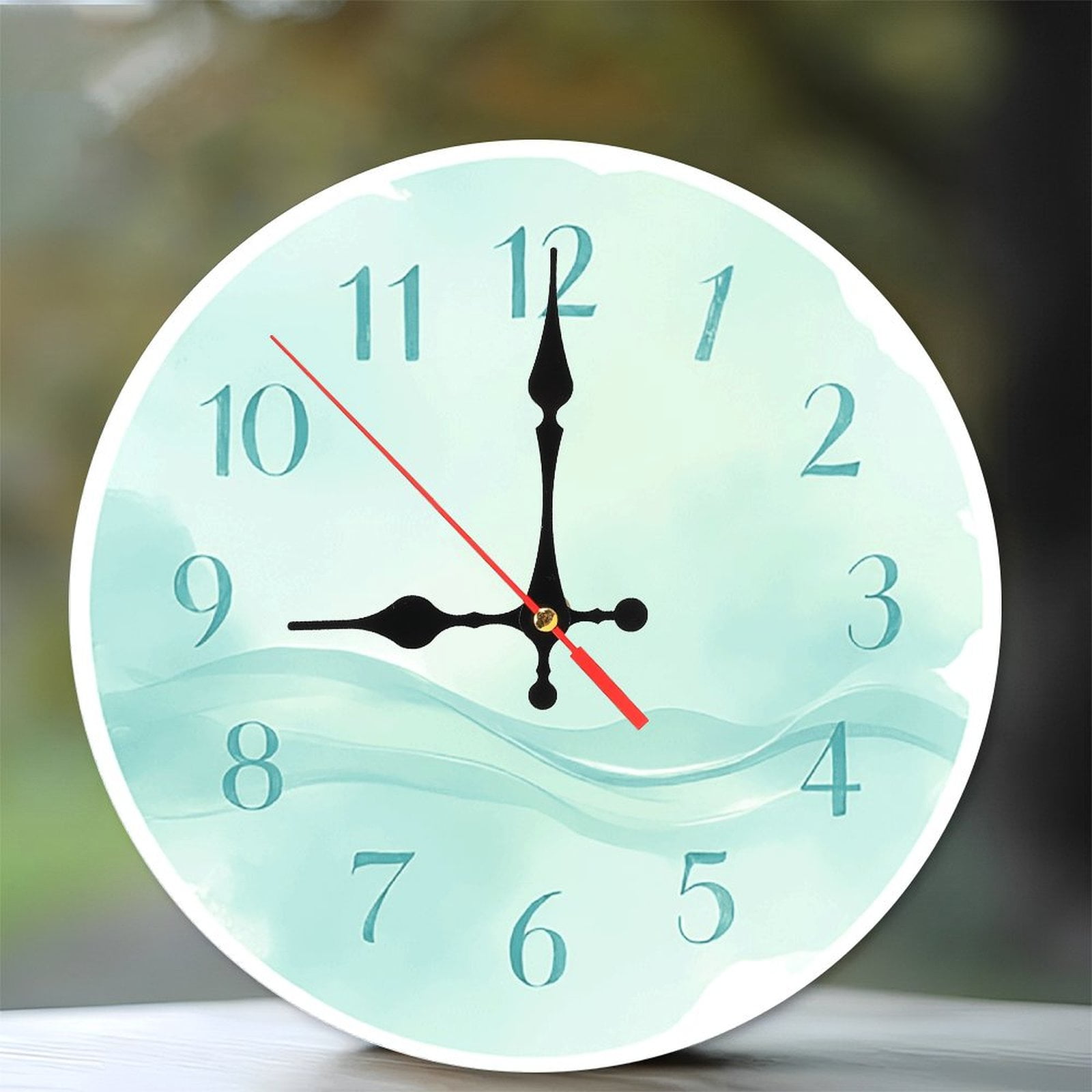 Teal Wave Wall Clock Home Decor 10-Inch Silent Wooden Wall Clock ...