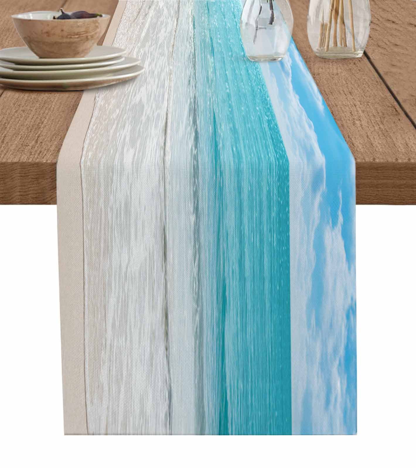Teal Waves Coastal Table Runner 72 Inches, Summer Beach Sea Nautical ...