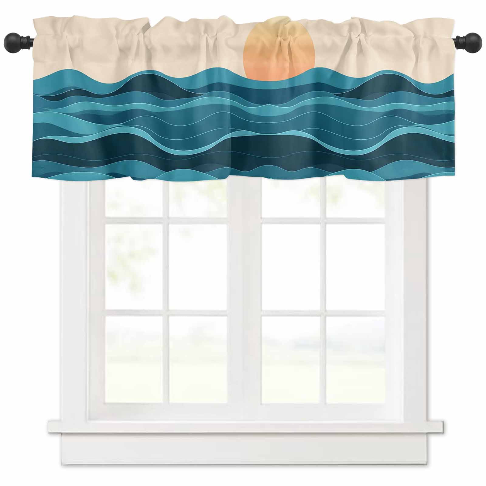 Teal Waves Valances for Windows Farmhouse Kitchen Curtains Valances Rod ...