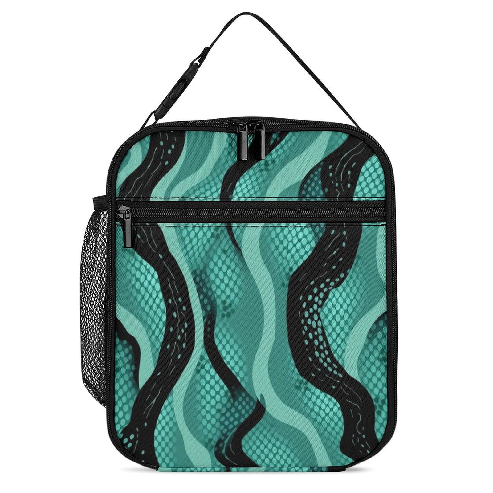Teal Wavy Pattern Lunch Bag Warm Insulated Lunch Box School Food ...
