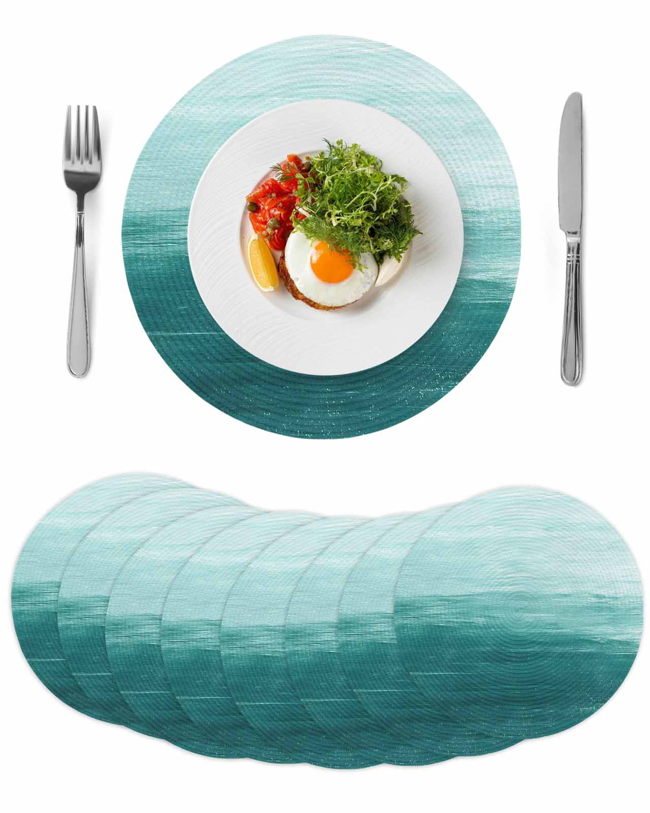 Teal White Brush Stroke Textured Round Table Placemats set of 8 ...