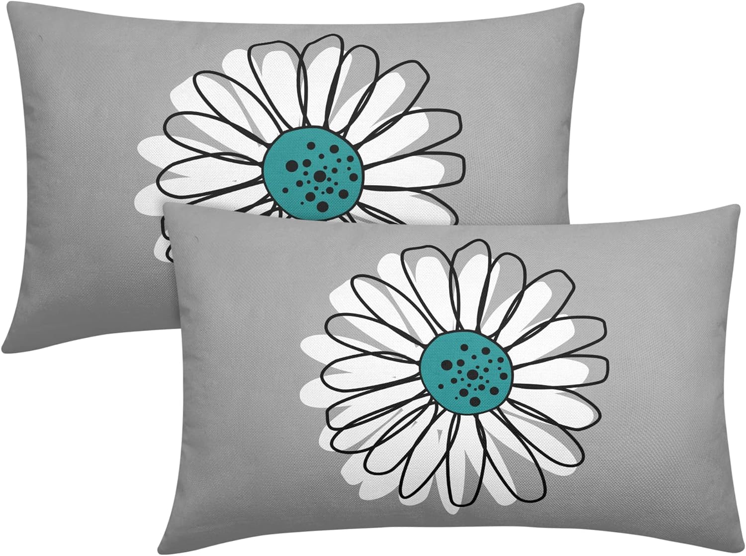 Teal White Daisy Pillow Covers 12x20 Set of 2 Spring Summer Gray Grey ...