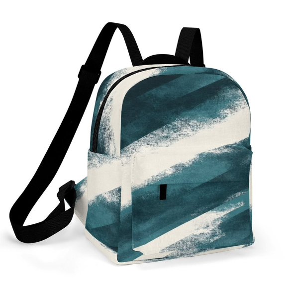 Teal White Diagonal Abstract Art Small Backpack Cute Mini Backpacks For ...