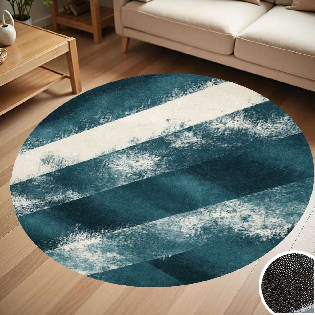 Teal White Diagonal Grunge Texture Round Carpet Living Room Bedroom ...