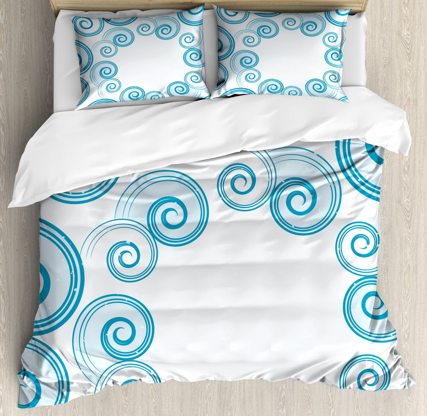 Teal and White Duvet Cover Set King Size, Ocean Waves Inspired Design ...