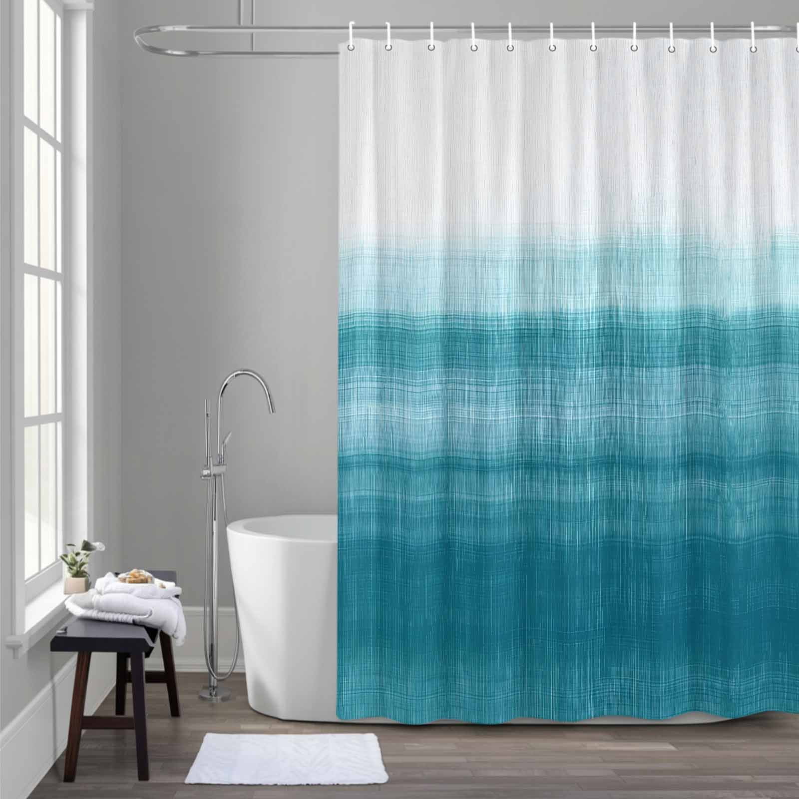 Teal And White Shower Curtain