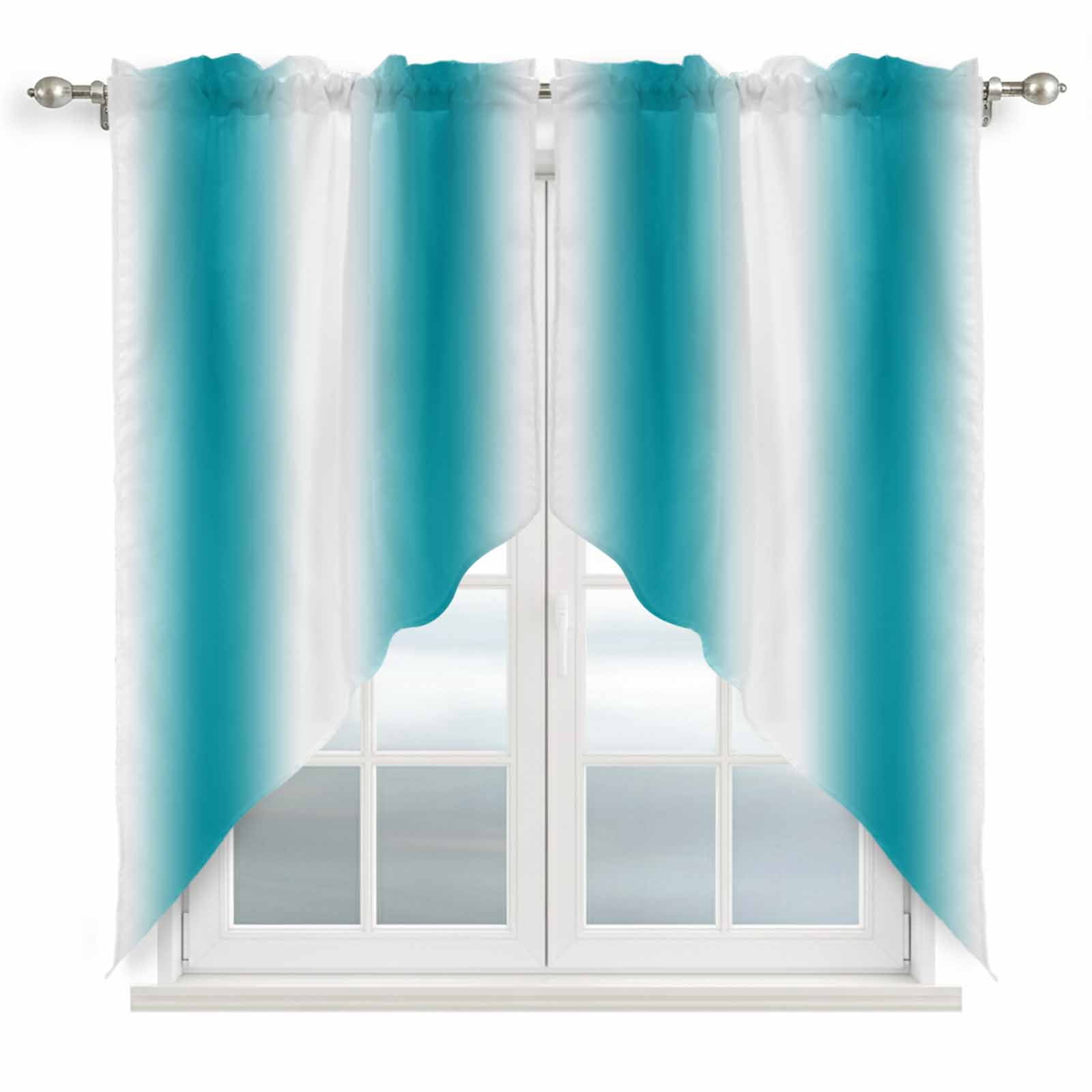 Teal White Ombre Swag Curtains Modern Abstract Art Farmhouse Gradient ...