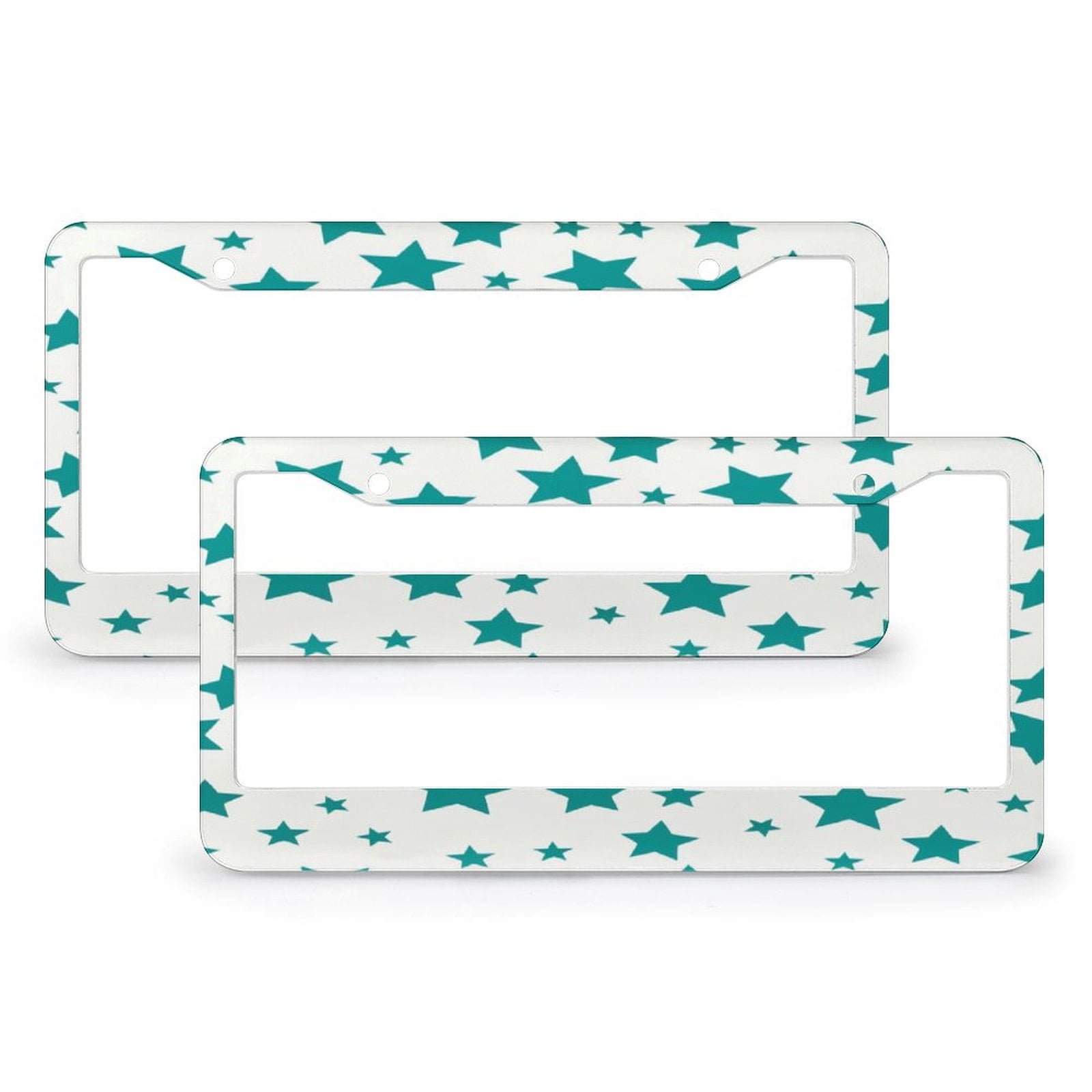 Teal White Stars Pattern Retro License Plate Frame 2 Pieces Geometric ...