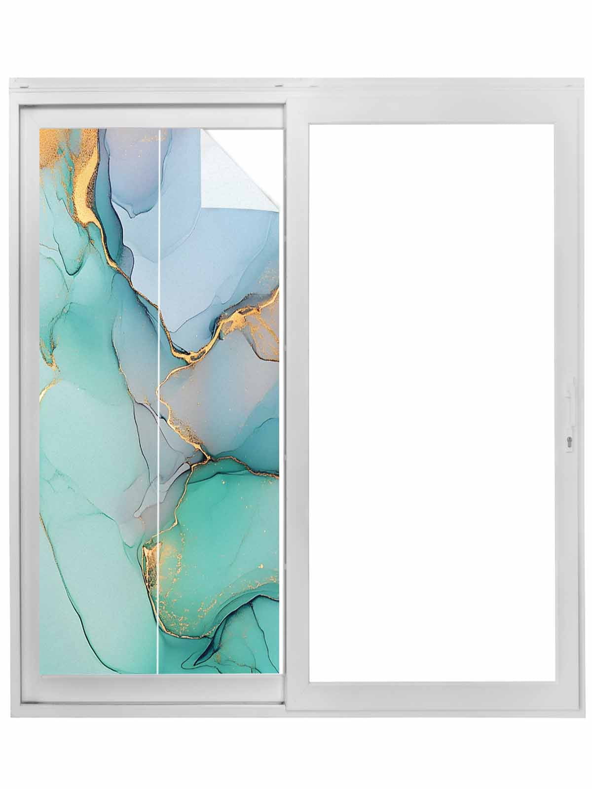 Teal Window Privacy Film, Modern Marble Ink Painting Abstract Art ...