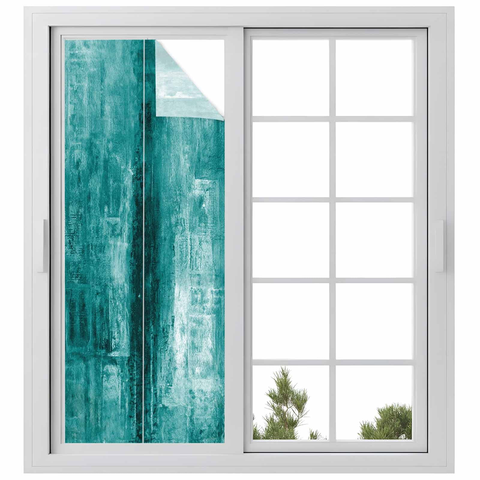 Teal Window Privacy Film, Retro Oil Painting Modern Abstract Art ...
