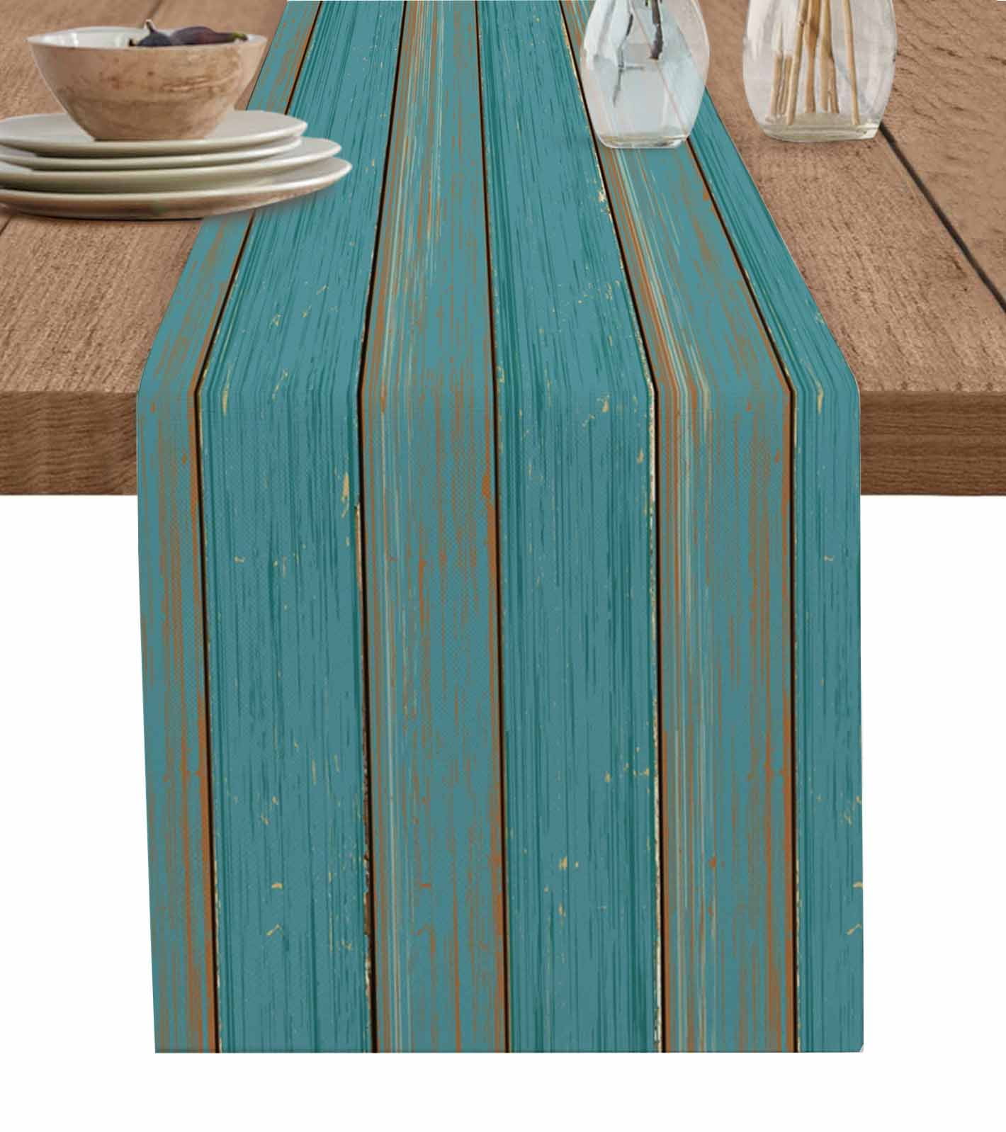 Teal Wood Grain Table Runner 72 Inches, Farmhouse Vintage Wooden Rustic ...