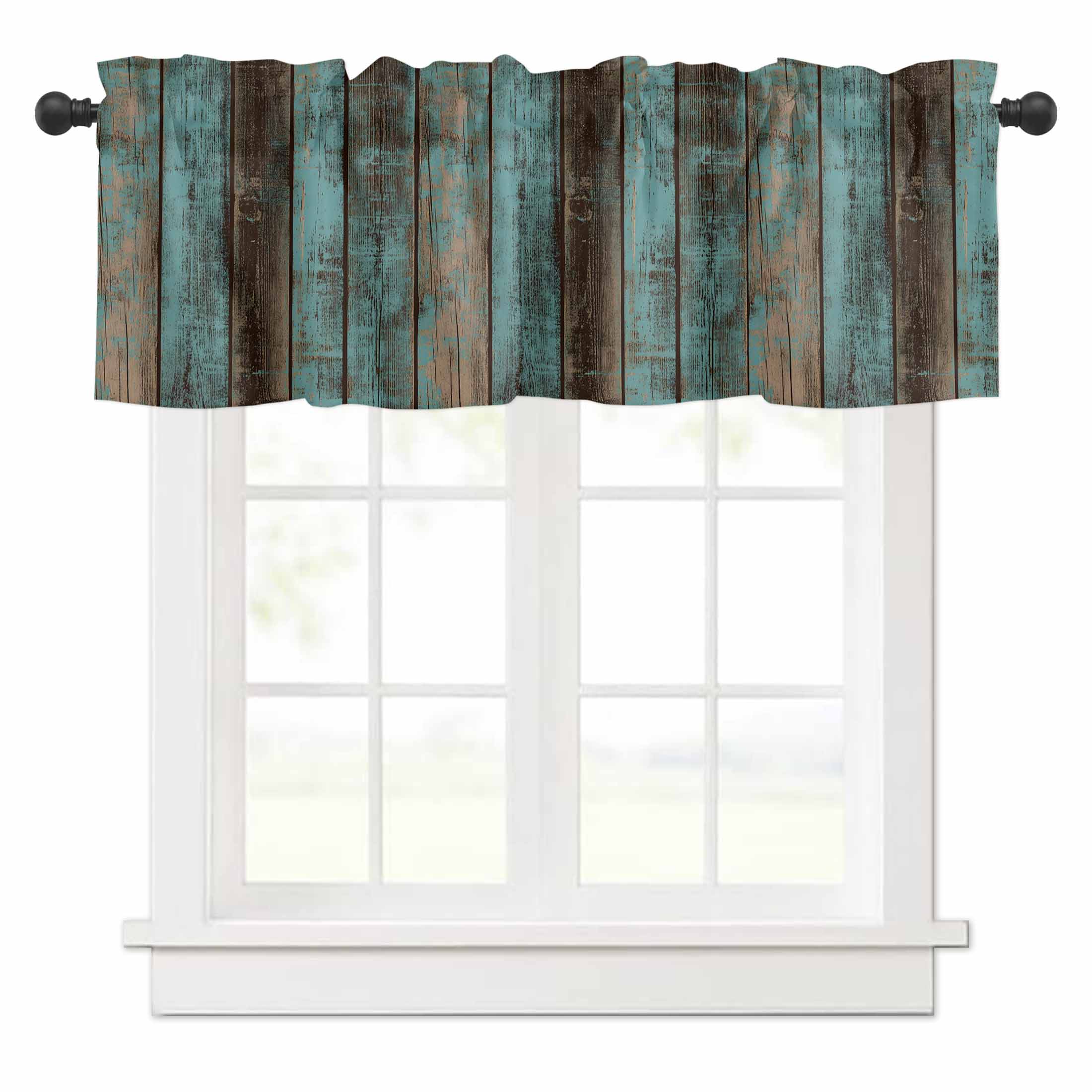 Teal Wood Grain Valances for Windows Farmhouse Board Rod Pocket Curtain ...