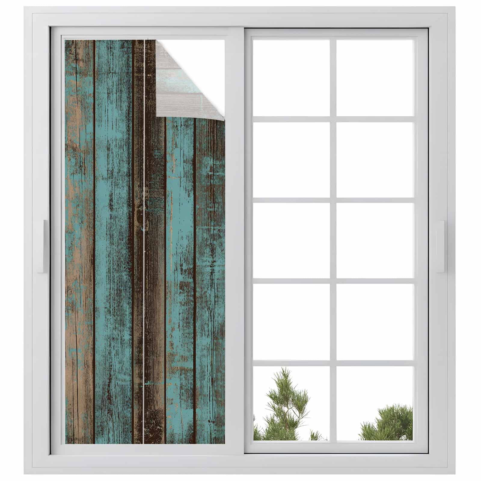Teal Wood Grain Window Privacy Film, Gradient Farm Old Wooden Board ...