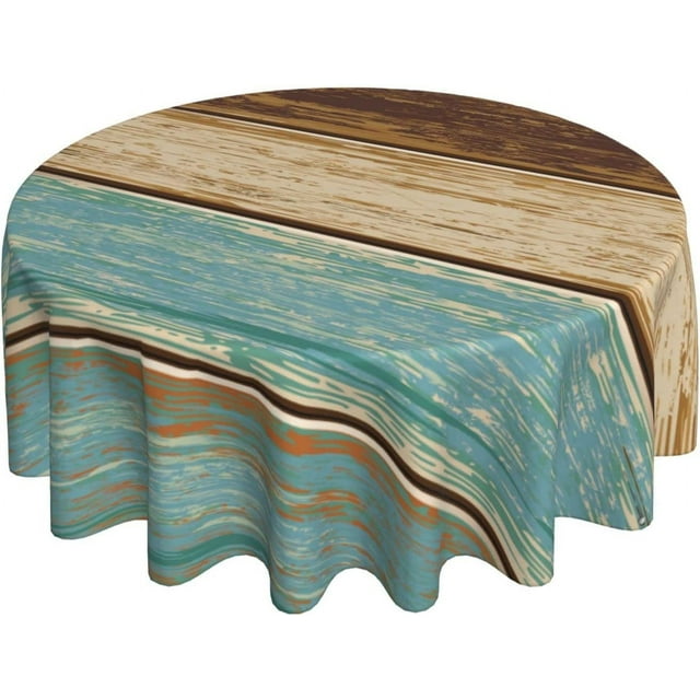 Teal Wood Texture Tablecloth Round Farmhouse Turquoise Table Cloths 60 ...
