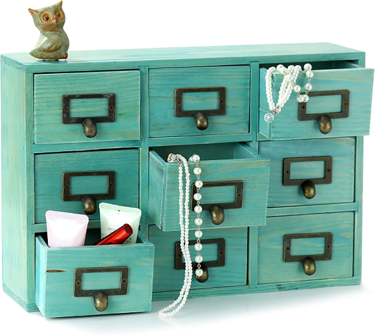 Teal Wooden Drawer Organizer for Desktop - Vintage Apothecary Cabinet w ...