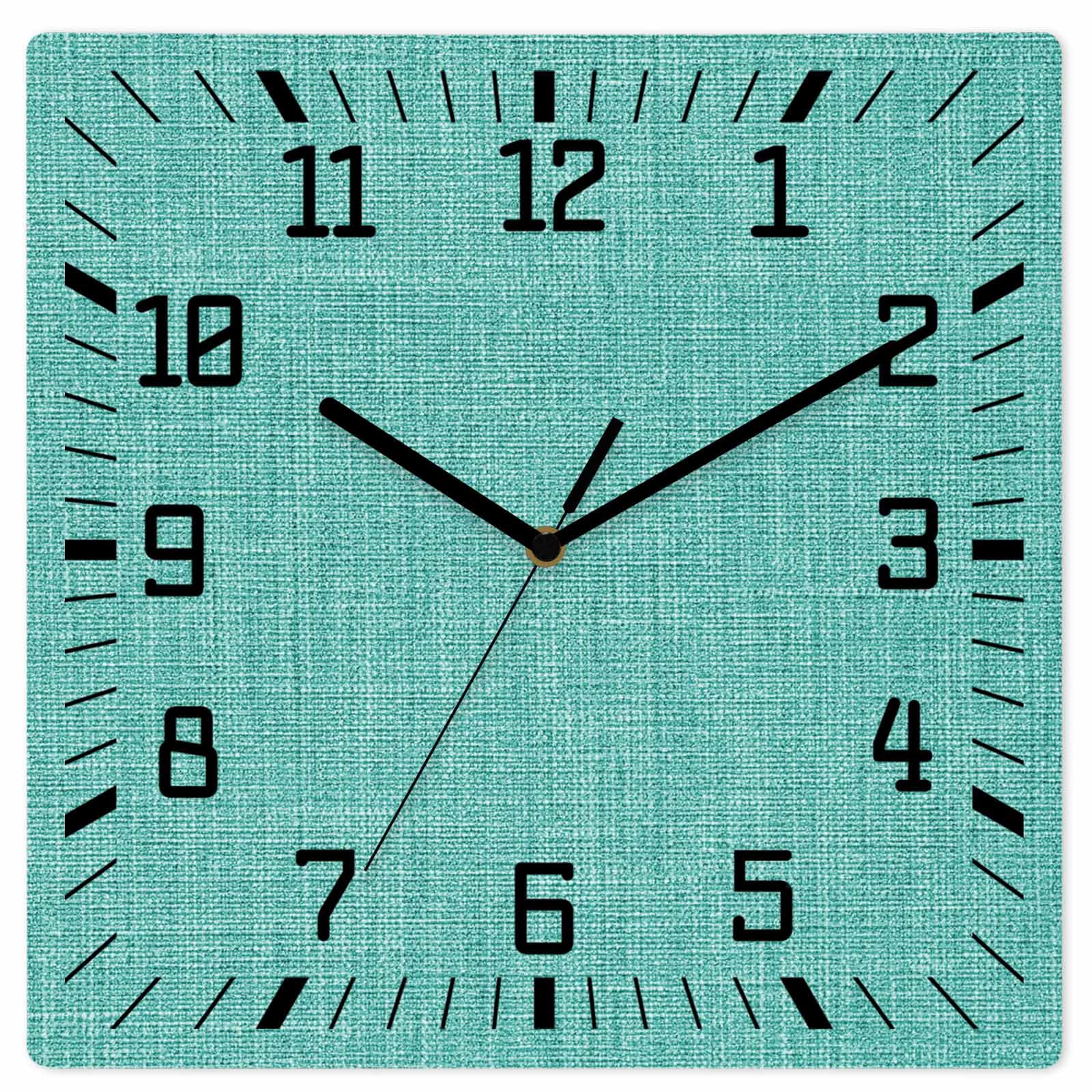 Teal Wooden Wall Clock Silent Non Ticking, Farmhouse Burlap Solid Green ...