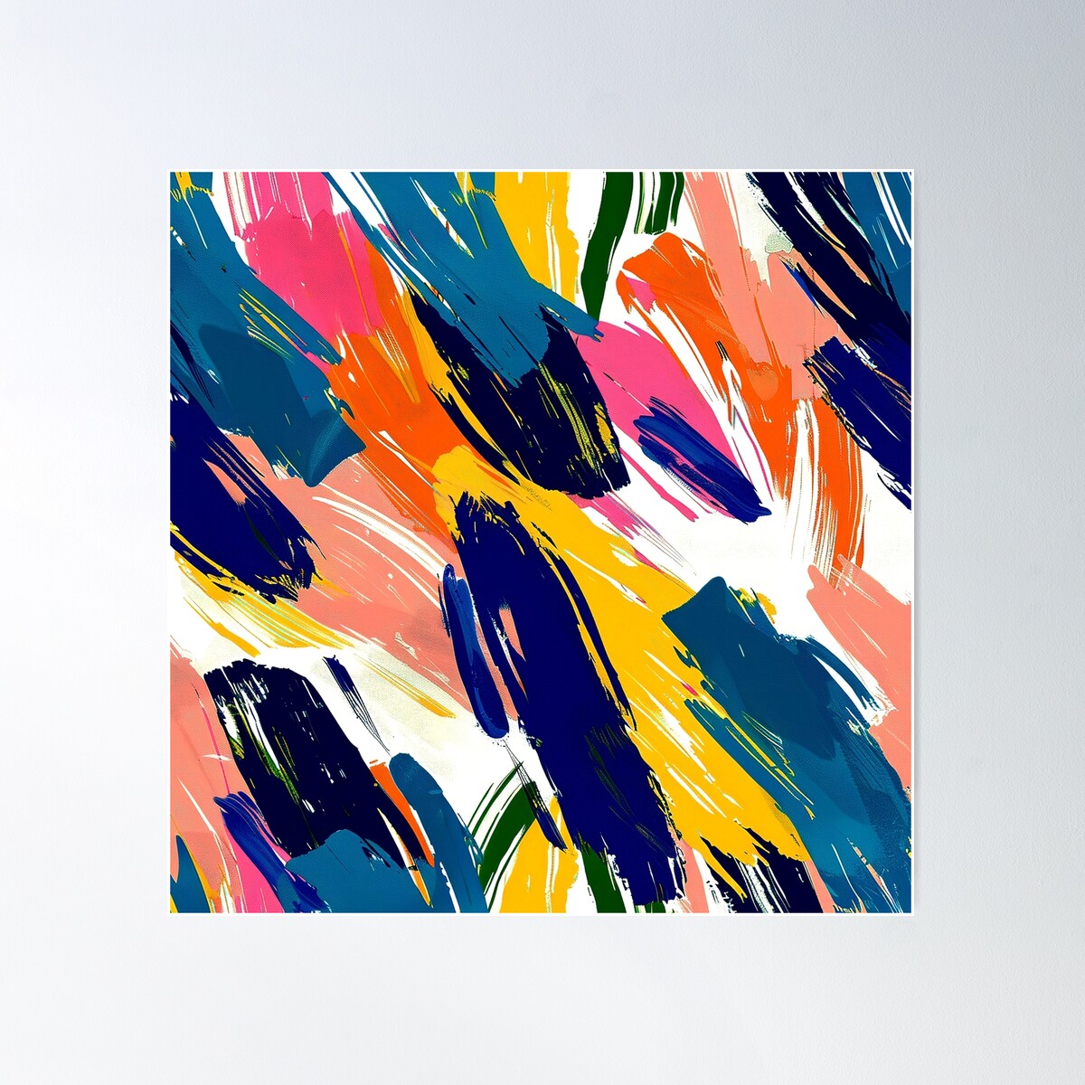 Teal, Yellow, And Pink Abstract Broad Brushstrokes Poster Wall Art ...