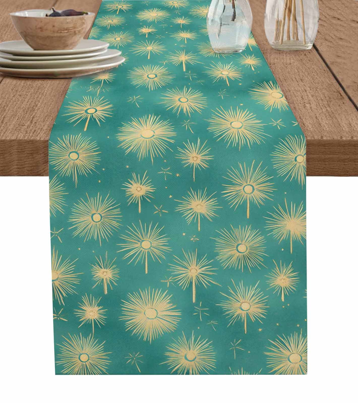 Teal Yellow Dandelion Table Runner 72 Inches, Farmhouse Botanical ...