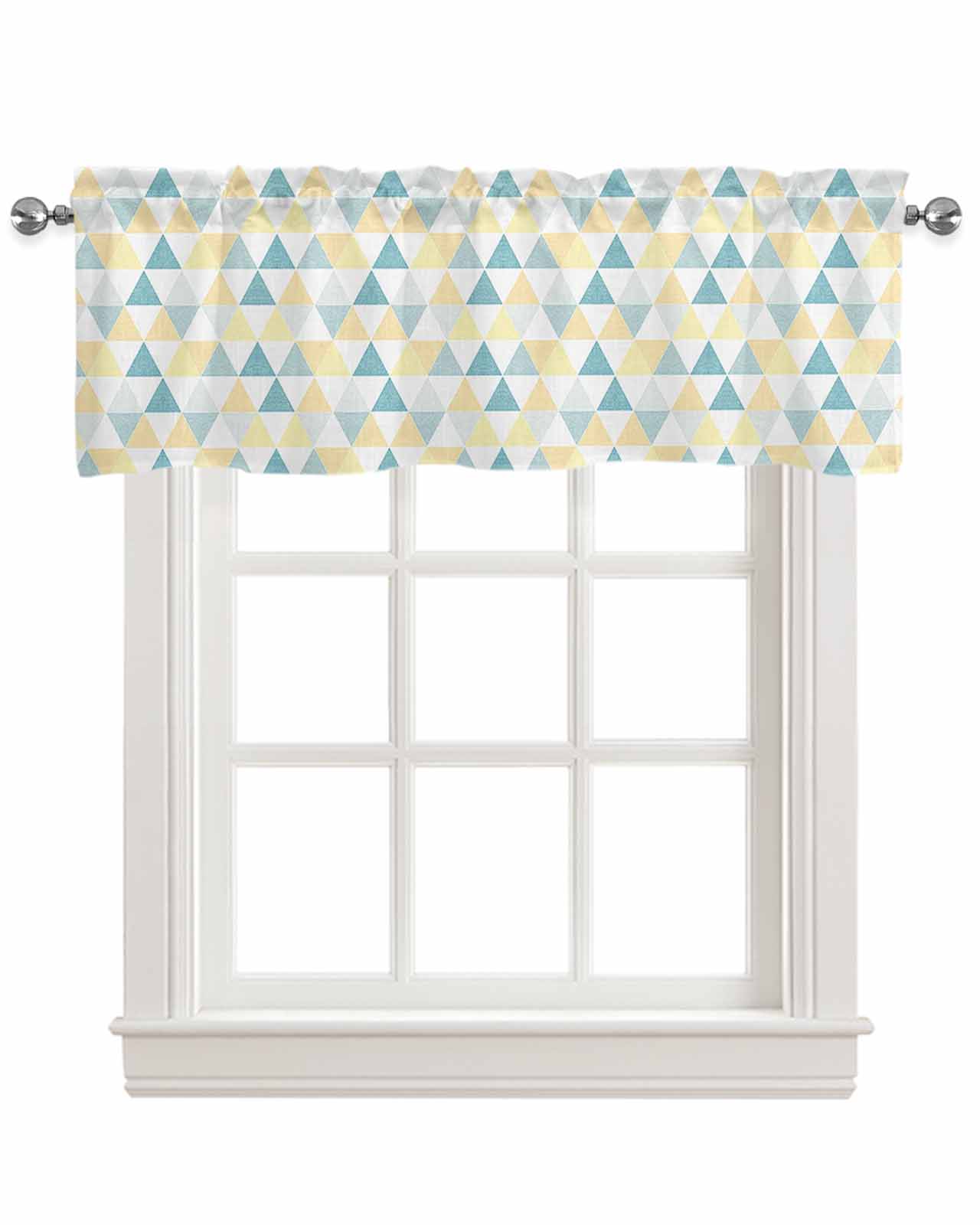 Teal Yellow Geometric Linen Curtain Valance for Bedroom/Bathroom ...