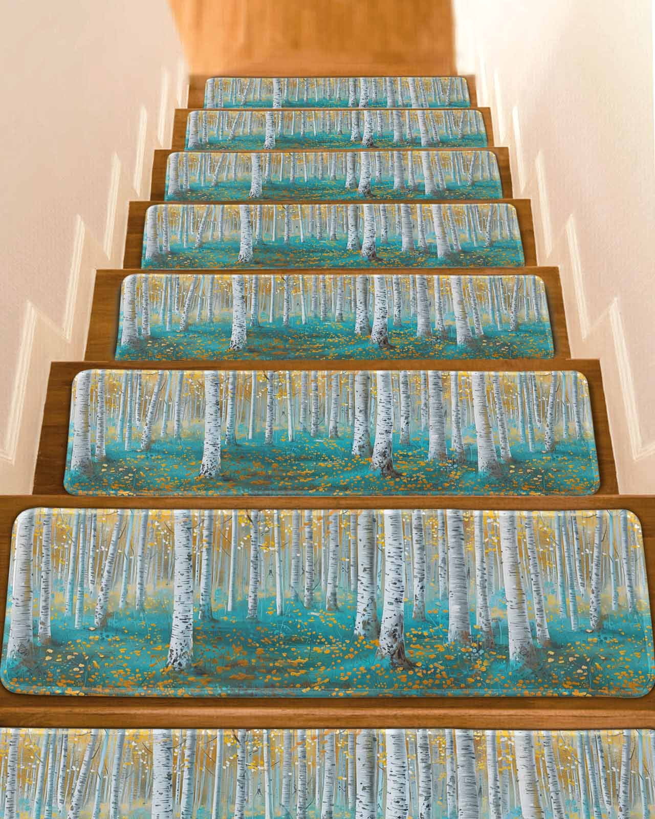 Teal Yellow Oil Painting Stair Treads for Wooden Steps Indoor Runner ...