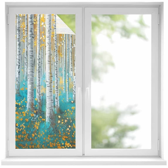 Teal Yellow Oil Painting Window Privacy Film, Contemporary Abstract Art ...