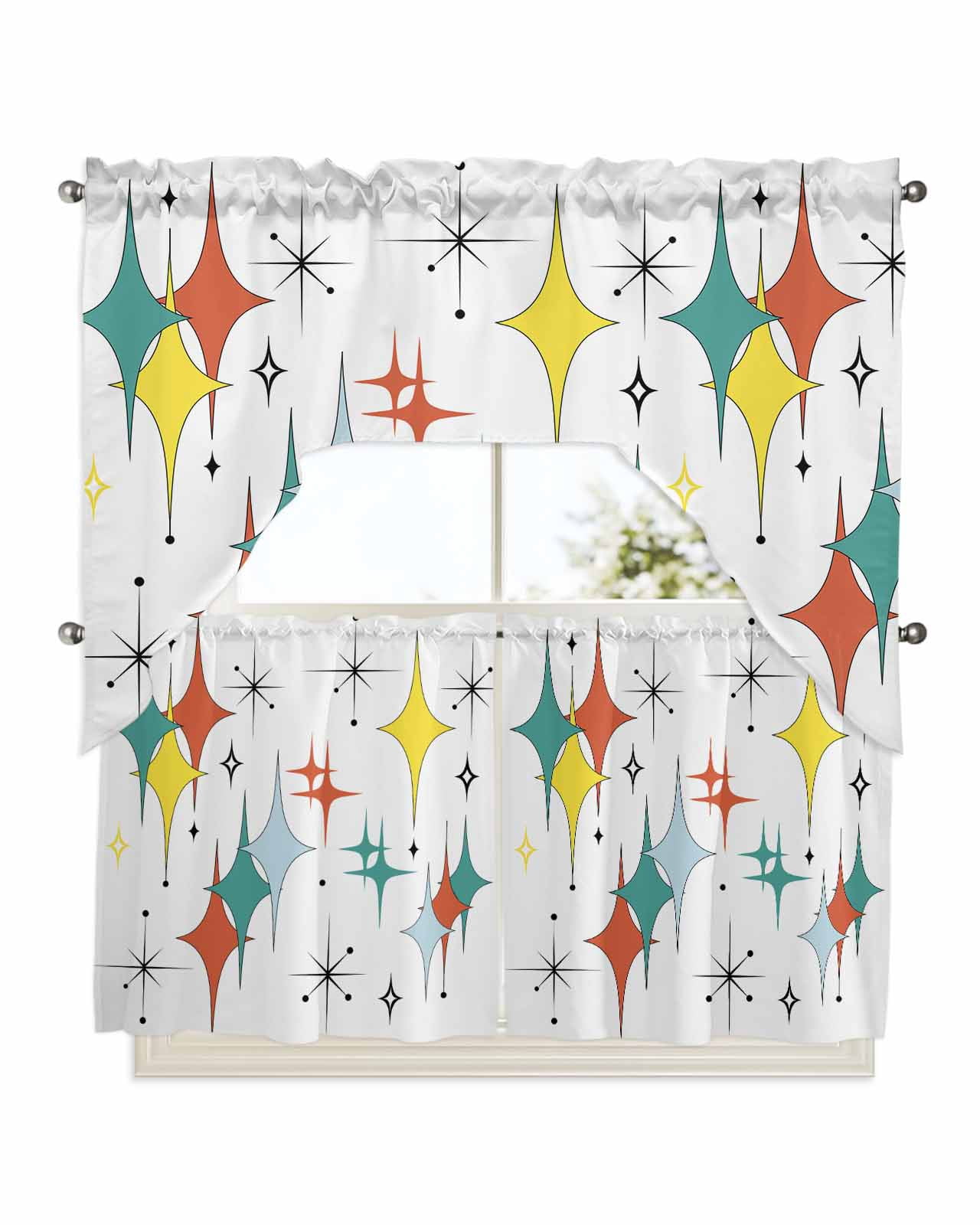 Teal Yellow Orange Boho Kitchen Curtains Swag Valance and Tier Curtains ...