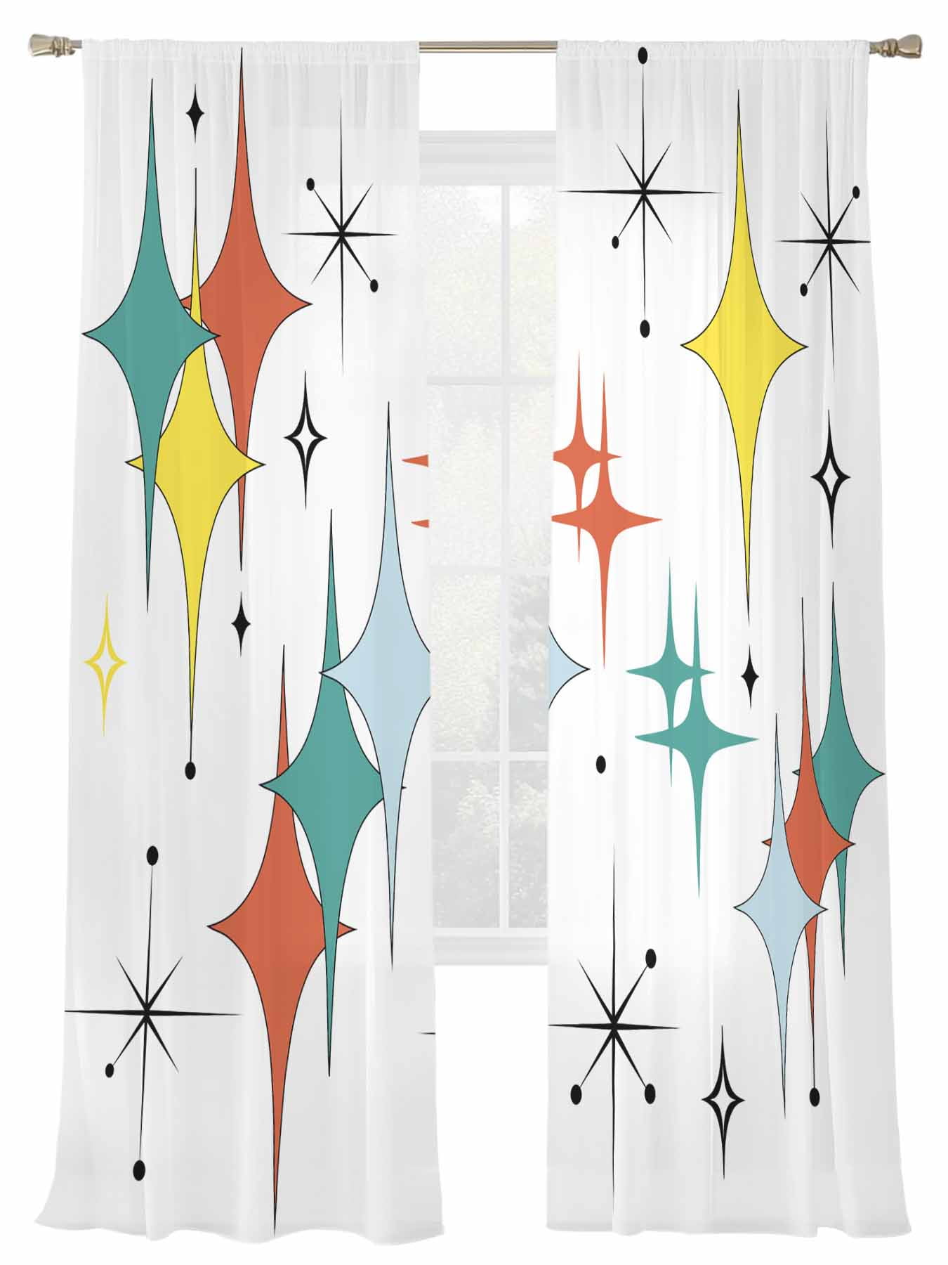 Teal Yellow Orange Boho Sheer Curtains 96 Inch Length 2 Panels Set ...