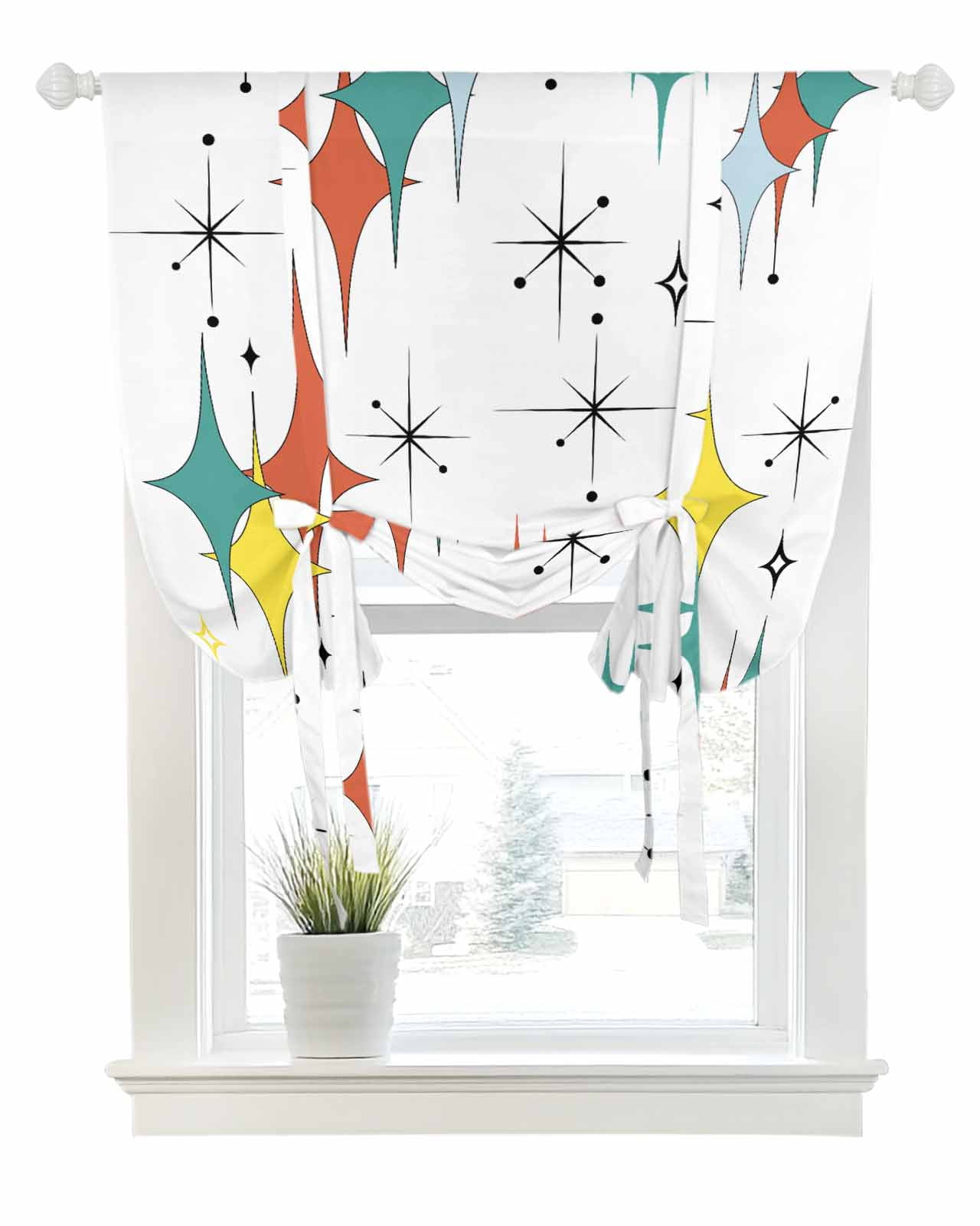 Teal Yellow Orange Boho Tie Up Curtains for Window, Thermal Insulted ...