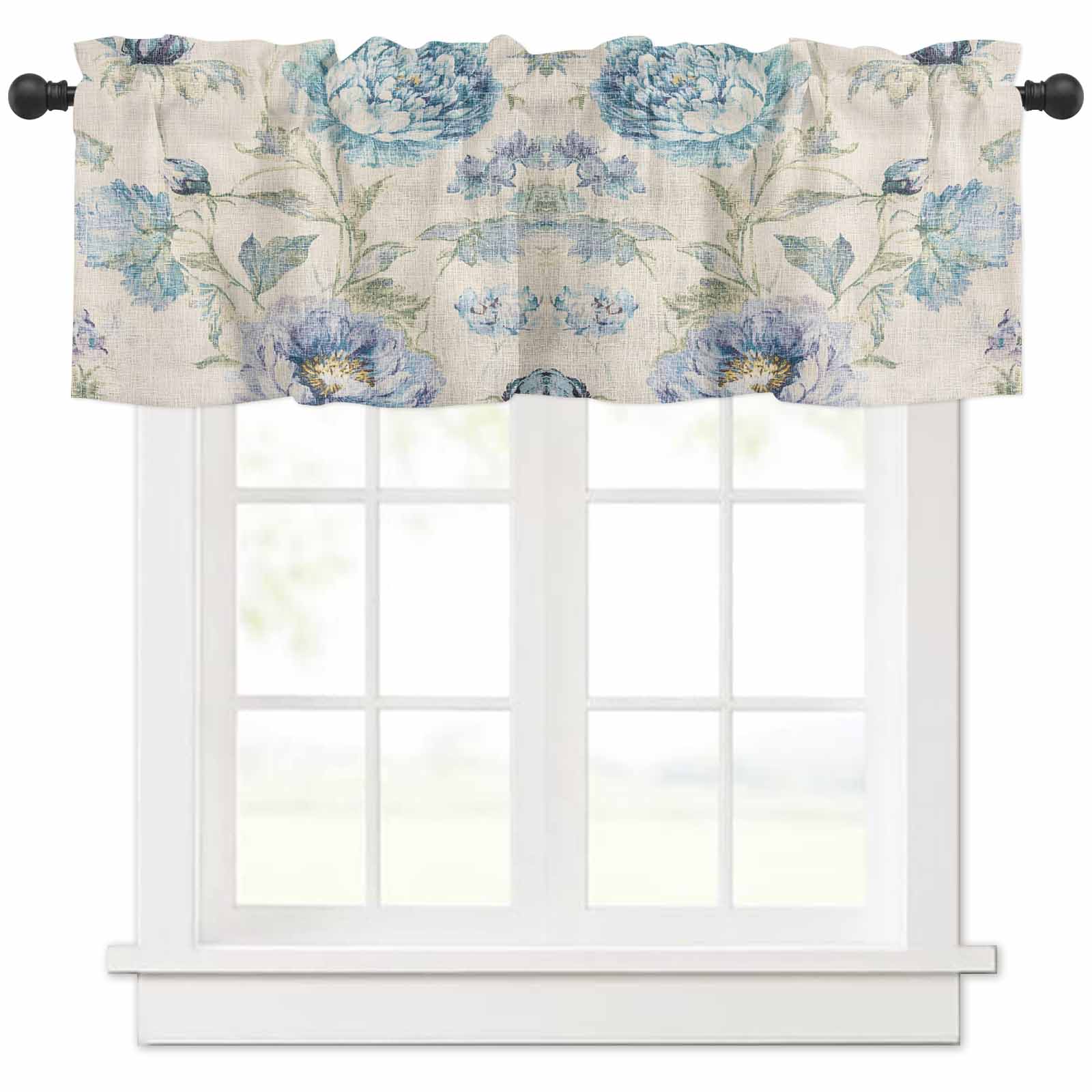 Teal Yellow Rhombus Valances for Windows Farmhouse Kitchen Curtains ...
