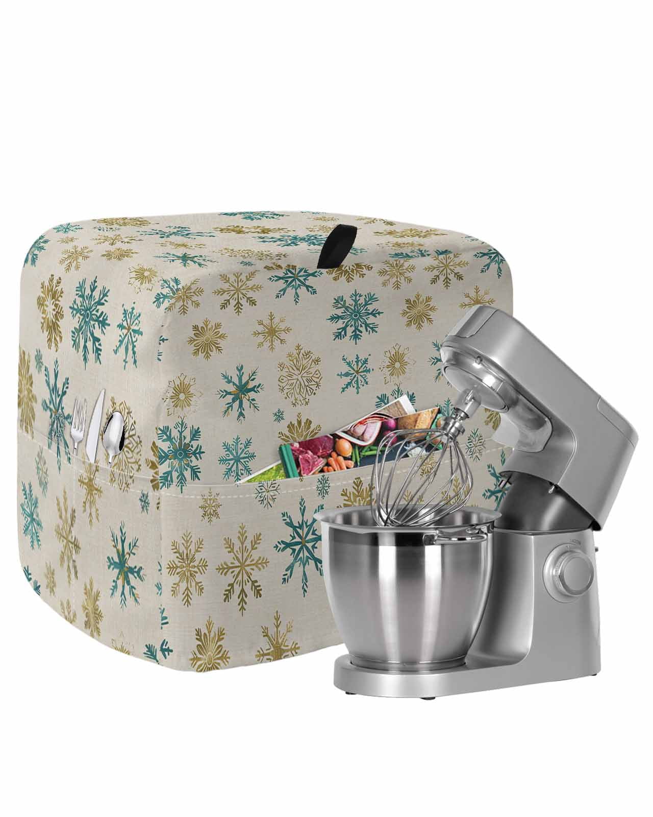 Teal Yellow Snowflake Christmas Stand Mixer Dust Cover with Storage ...