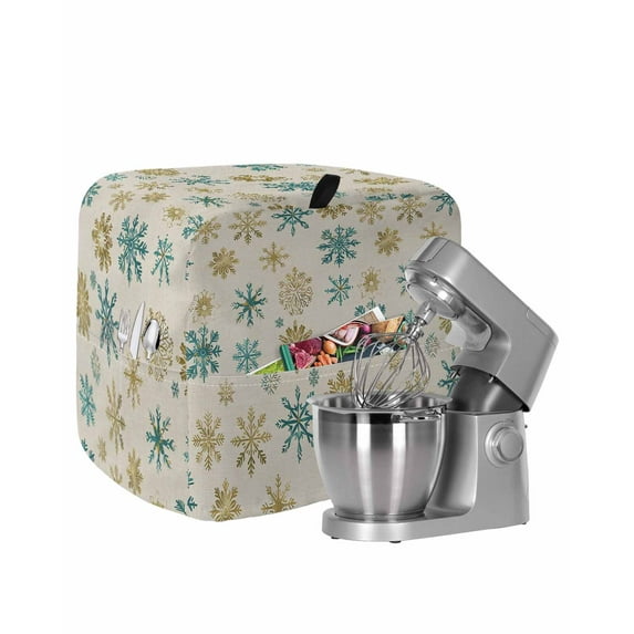Teal Yellow Snowflake Christmas Stand Mixer Dust Cover with Storage ...