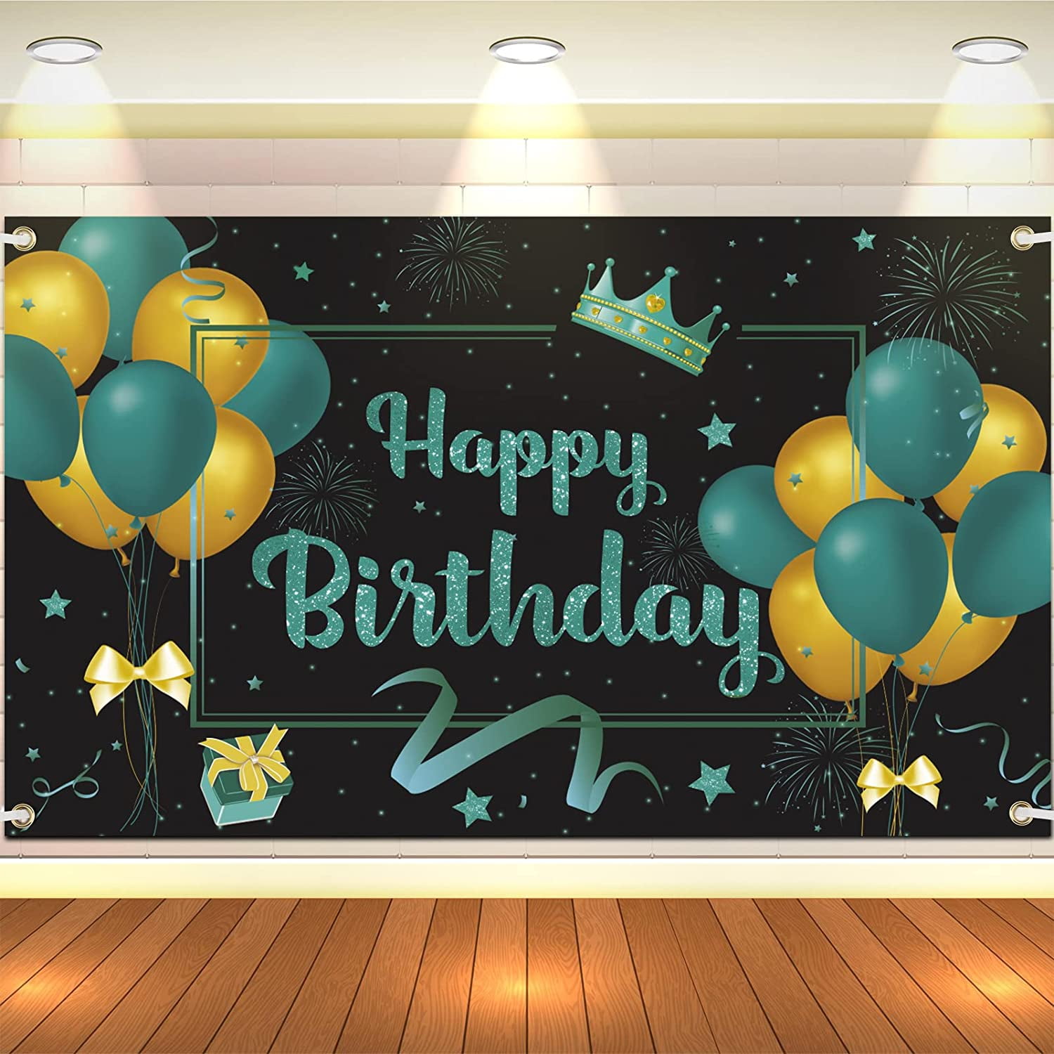 Teal and Gold Birthday Banner Decorations Large Teal Gold Black ...