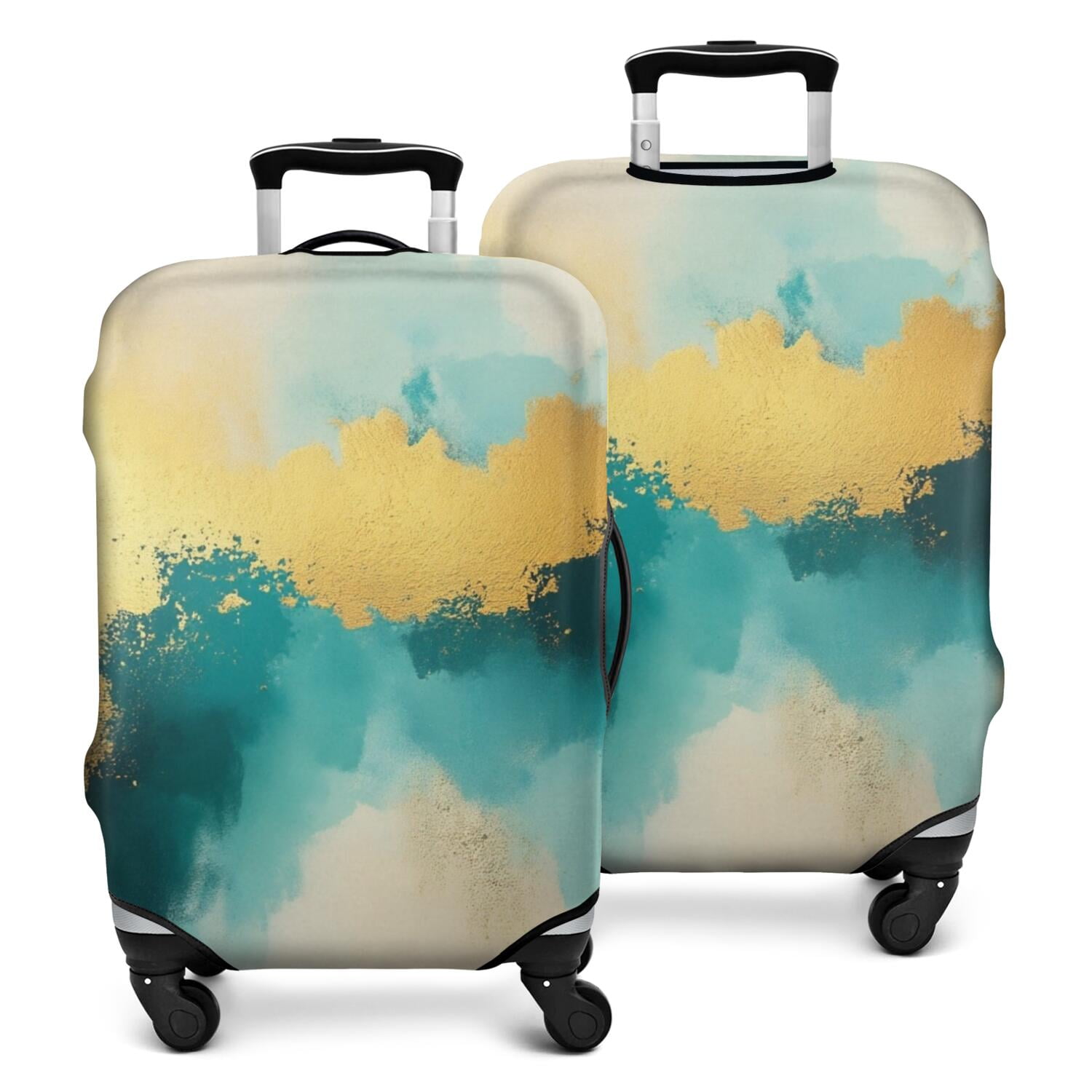 Teal and Gold Marble Abstract Waves Pattern Luggage Cover Fashion ...