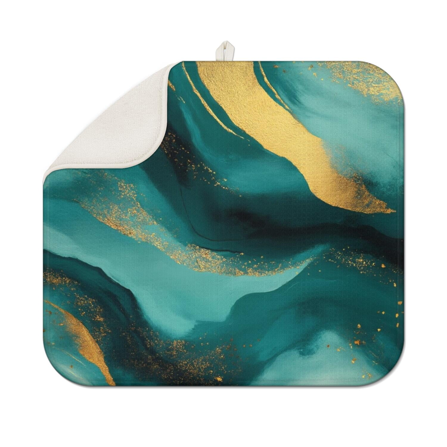 Teal and Gold Marble Flow Lines Pattern Dish Drying Mat for Kitchen 1 ...