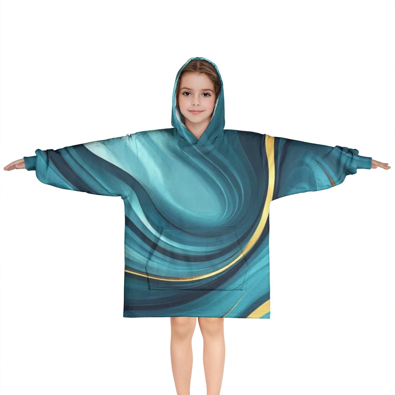 Teal and Gold Marble Splatter Pattern Blanket Hoodies for Kids 6-13YR ...
