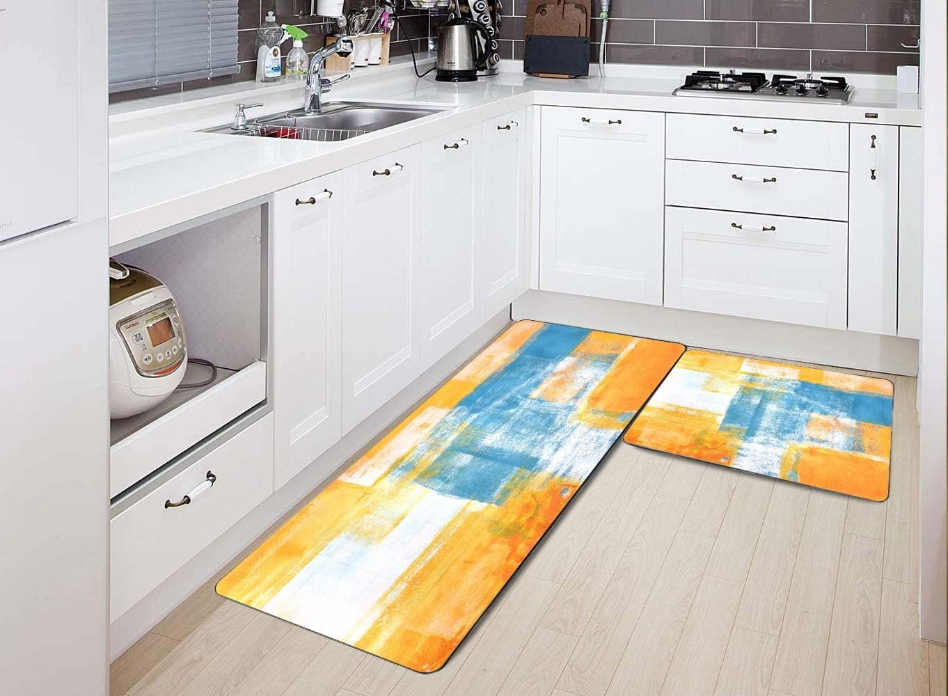 Teal and Orange Kitchen Rugs and Mats Abstract Art Painting Kitchen Mat ...
