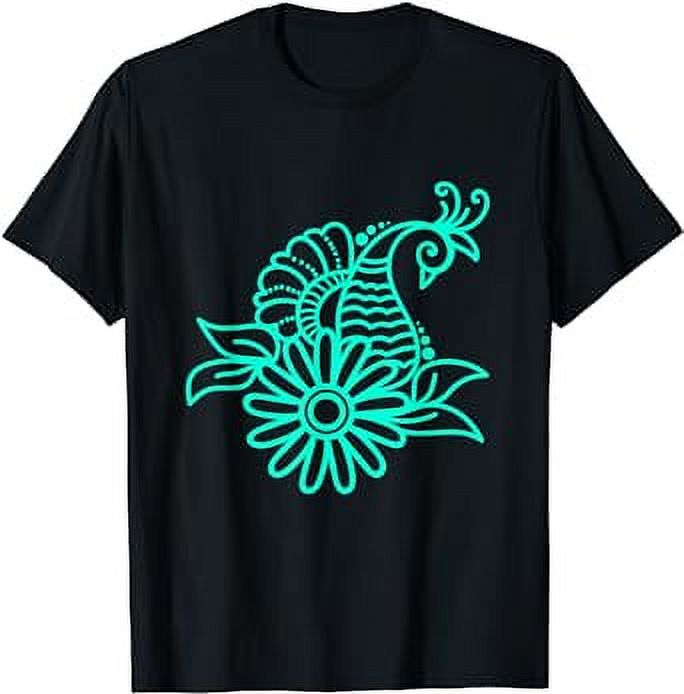Teal Peacock Design Boho Style Cute Peacock T Shirt