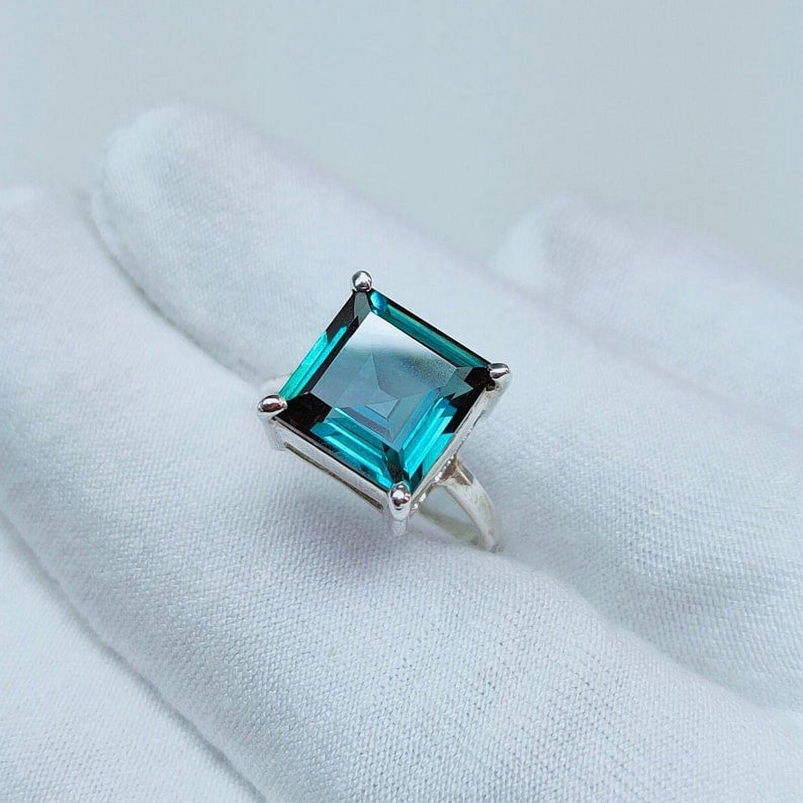 Siya Gems & Jewellery Square Emerald Cut Teal Sapphire Cocktail Ring ...