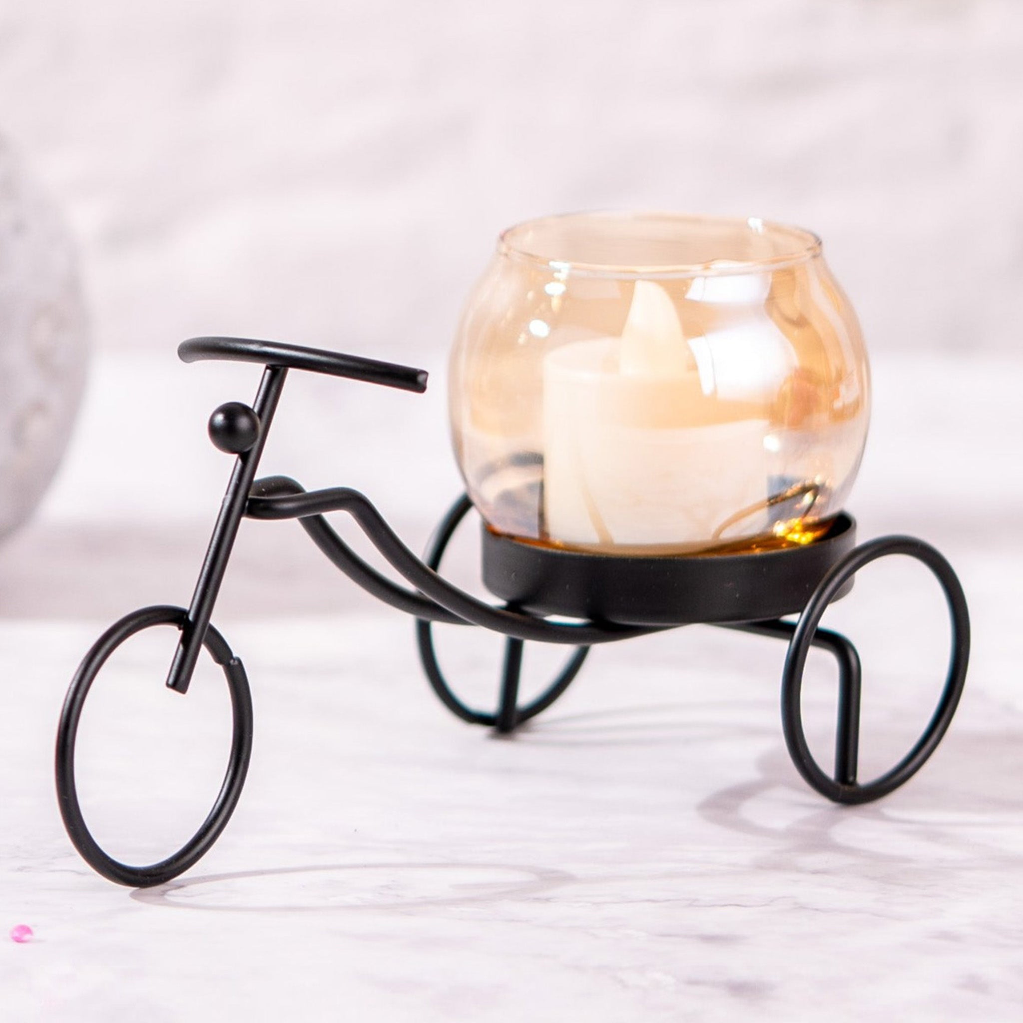 Tealight Candle Holder on Bike, Black Metal, Rickshaw Table Top Decor, Wrought Iron, Vintage ...
