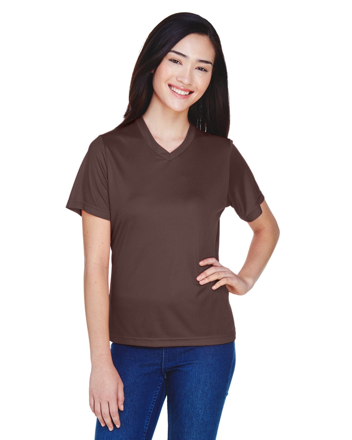 Team 365 TT11W Women's Zone Performance T-Shirt-SPORT DARK BROWN-XS ...