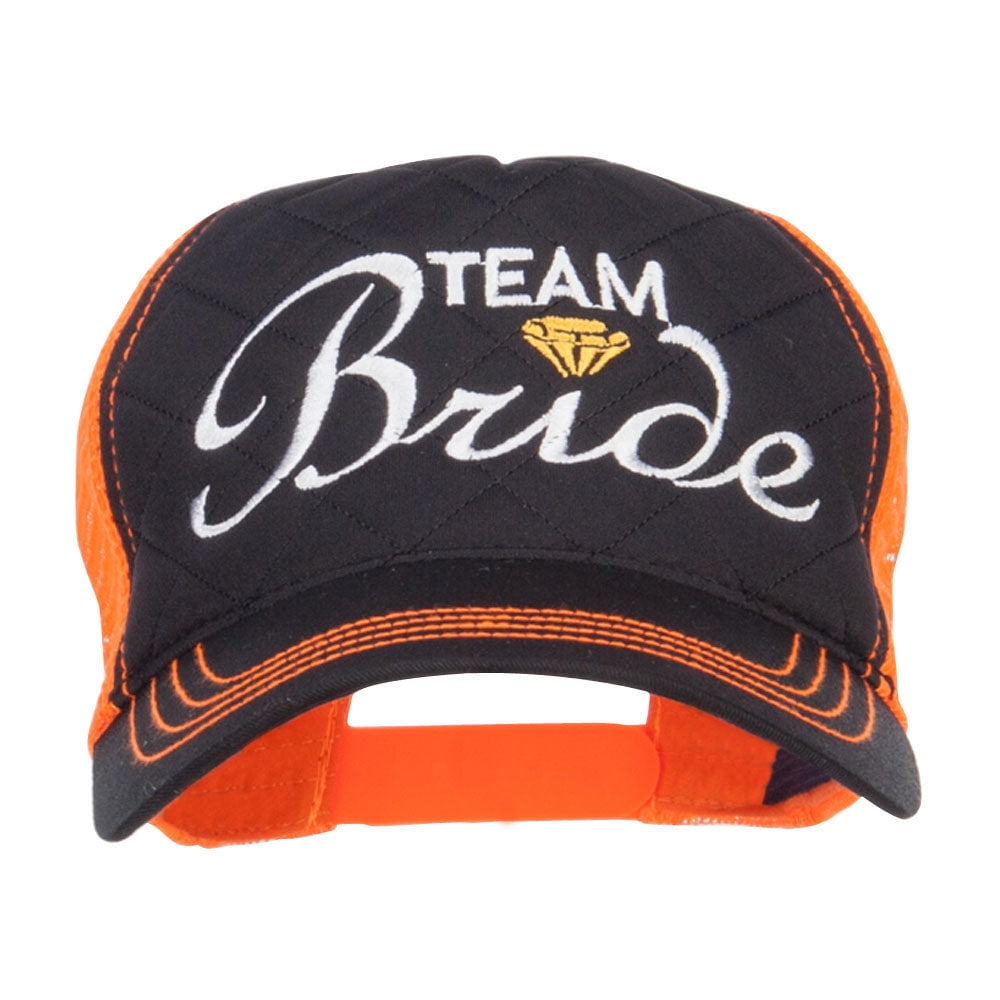 Team Bride Embroidered Neon Trucker Cap - Black Neon Orange OSFM ...