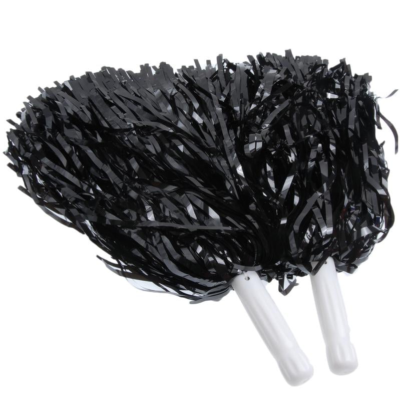 Team Color Shiny Metallic Foil Streaming Black Plastic Pom Poms, 12 CT ...