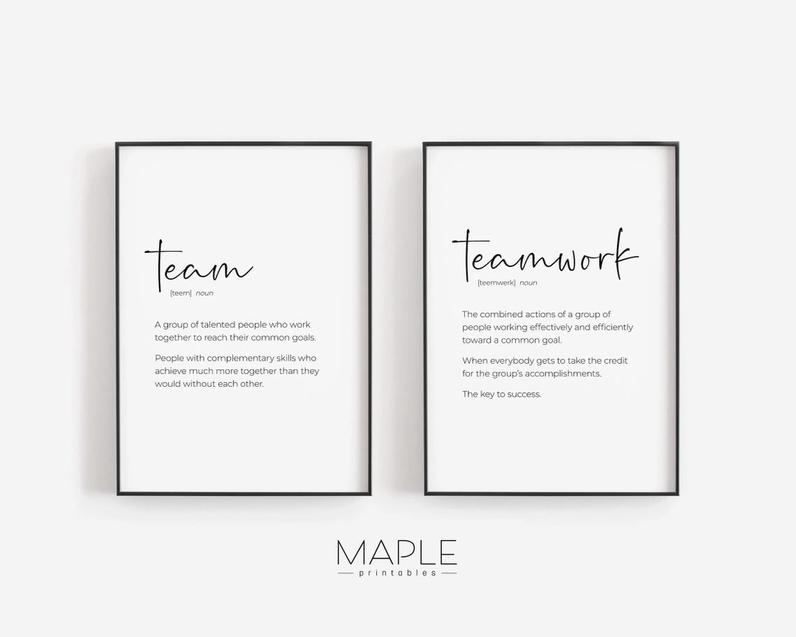 Team Definition Teamwork Quote Set Posters Teamwork Wall Art Office ...