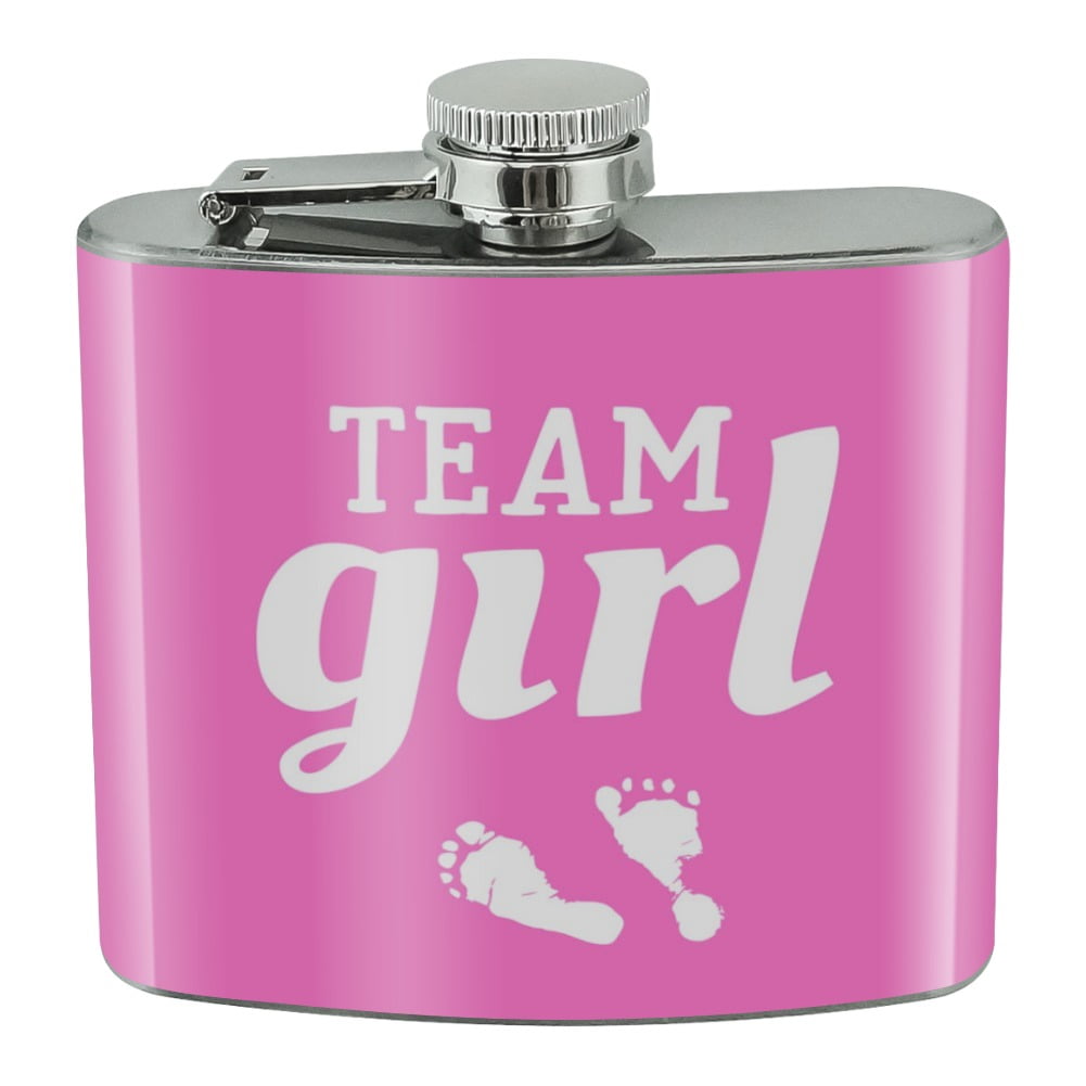 Team Girl Baby Pink Footprints Stainless Steel 5oz Hip Drink Kidney ...