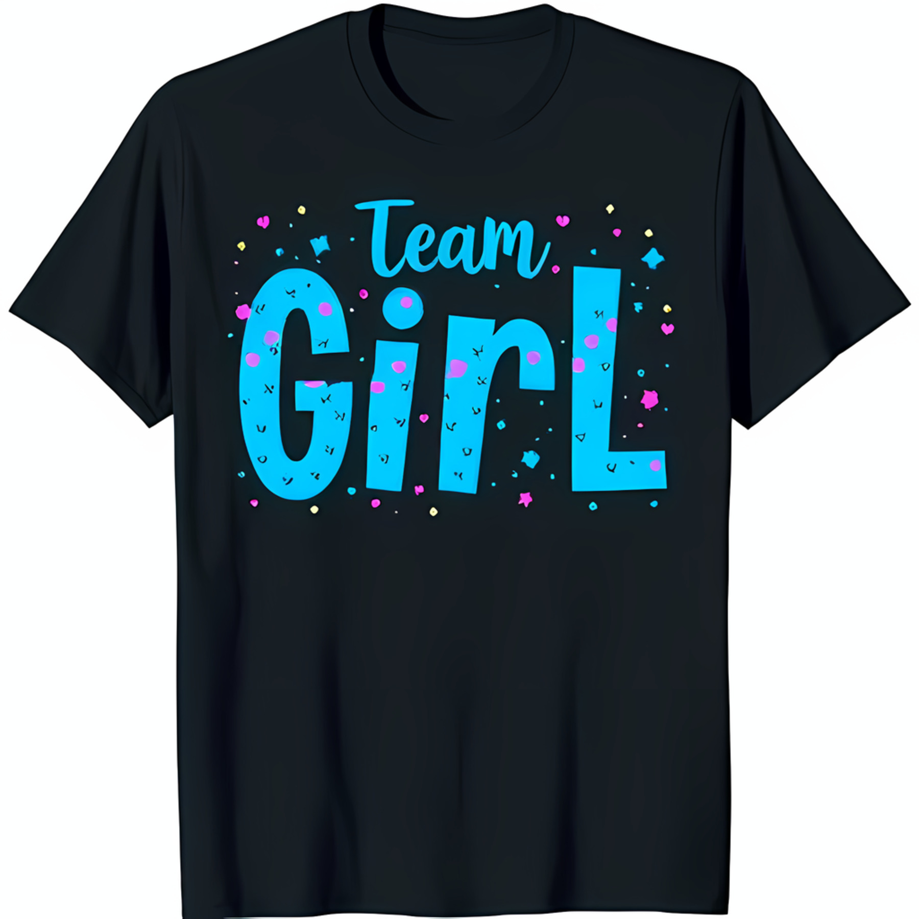 Team Girl Black T-Shirt with Bright Blue Text & Cute Hearts for Gender ...
