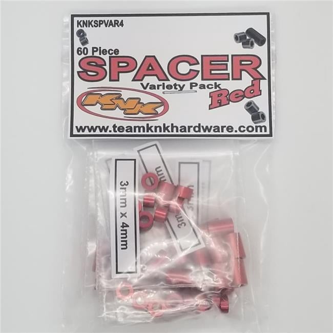 Team KNK KNKSPVAR4 3 mm Aluminum Spacer Variety Pack, Red - 60 Piece ...