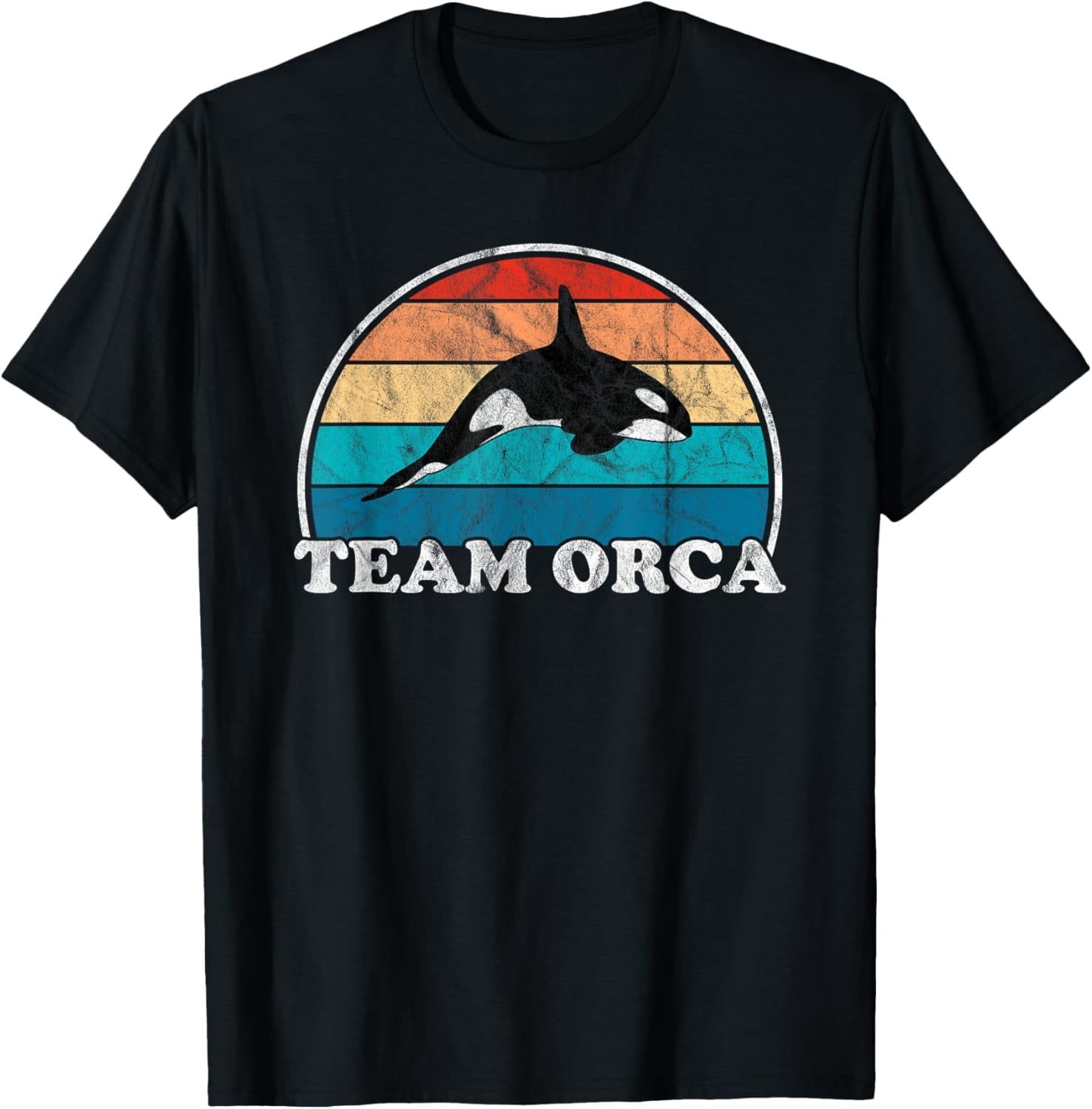 Team Orca - Whale Orcas Sea Ocean Retro Sunset Distressed T-Shirt ...