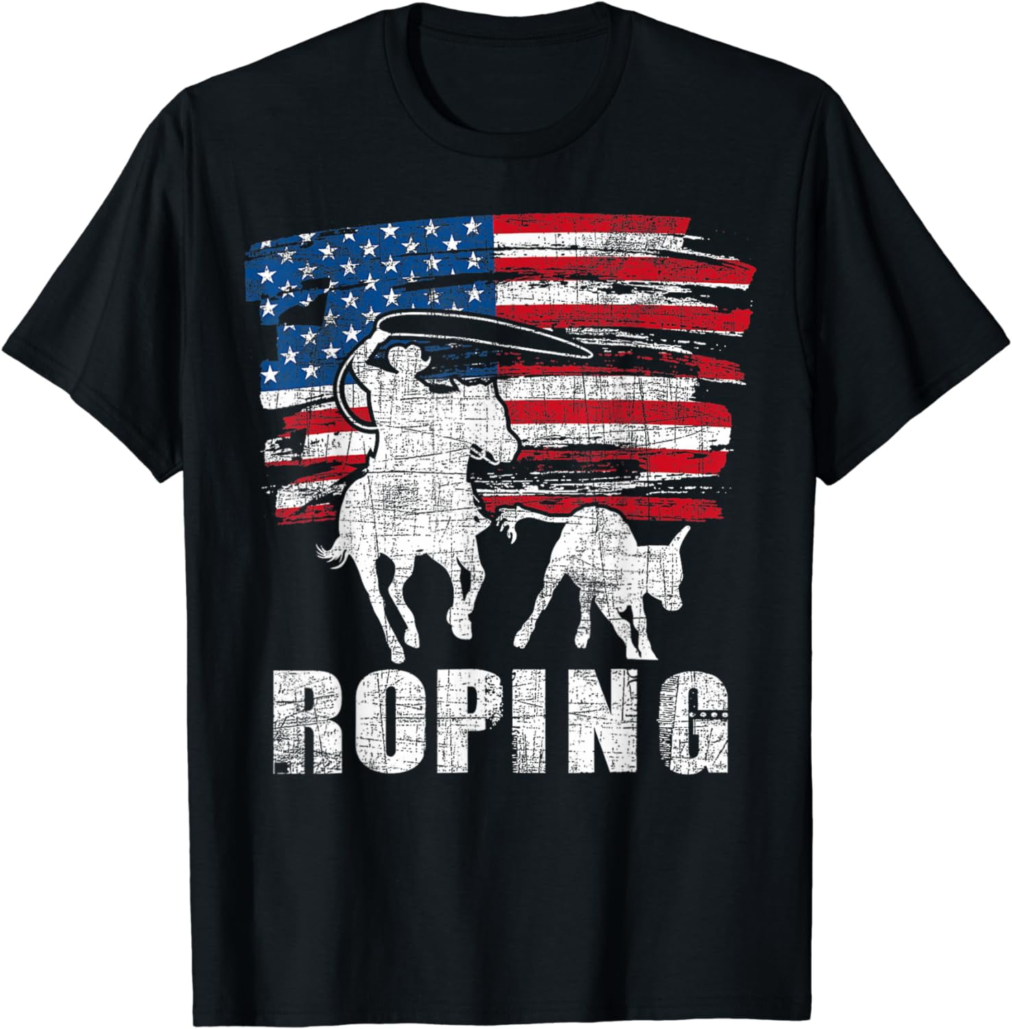 Team Roping - Roper USA American Flag Header Heeler Horse T-Shirt ...