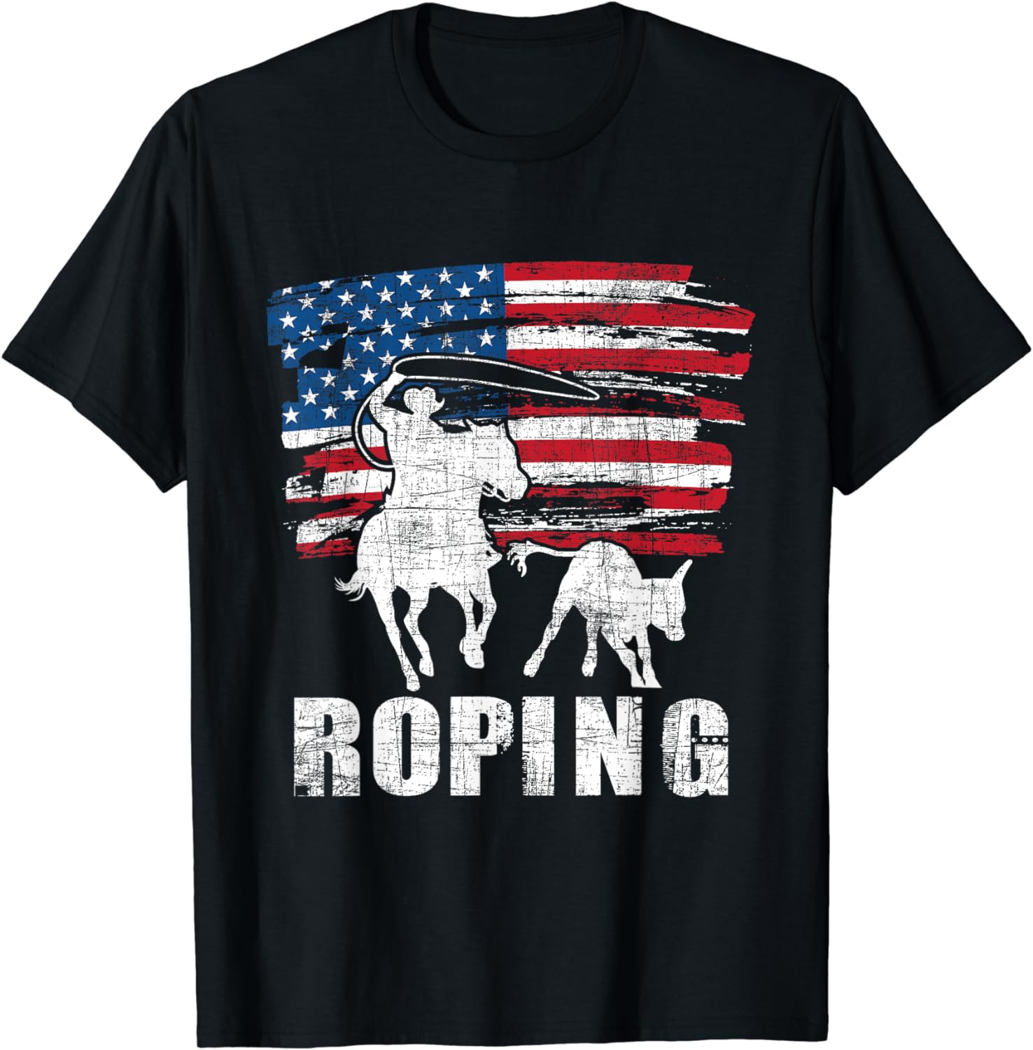 Team Roping - Roper USA American Flag Header Heeler Horse T-Shirt ...